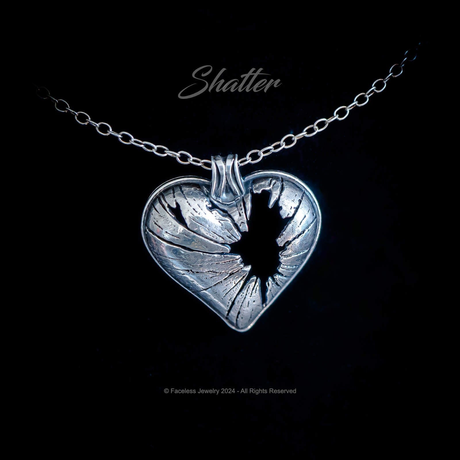 Shatter Heart Necklace - Sterling Silver Remembrance – Faceless Jewelry