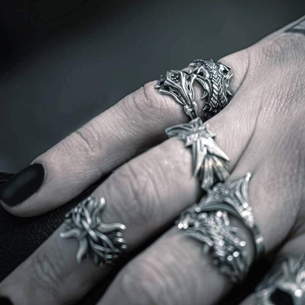 Infernal Dracken - Sterling Silver Fantasy Ring, Dragon Scale Ring – Faceless Jewelry