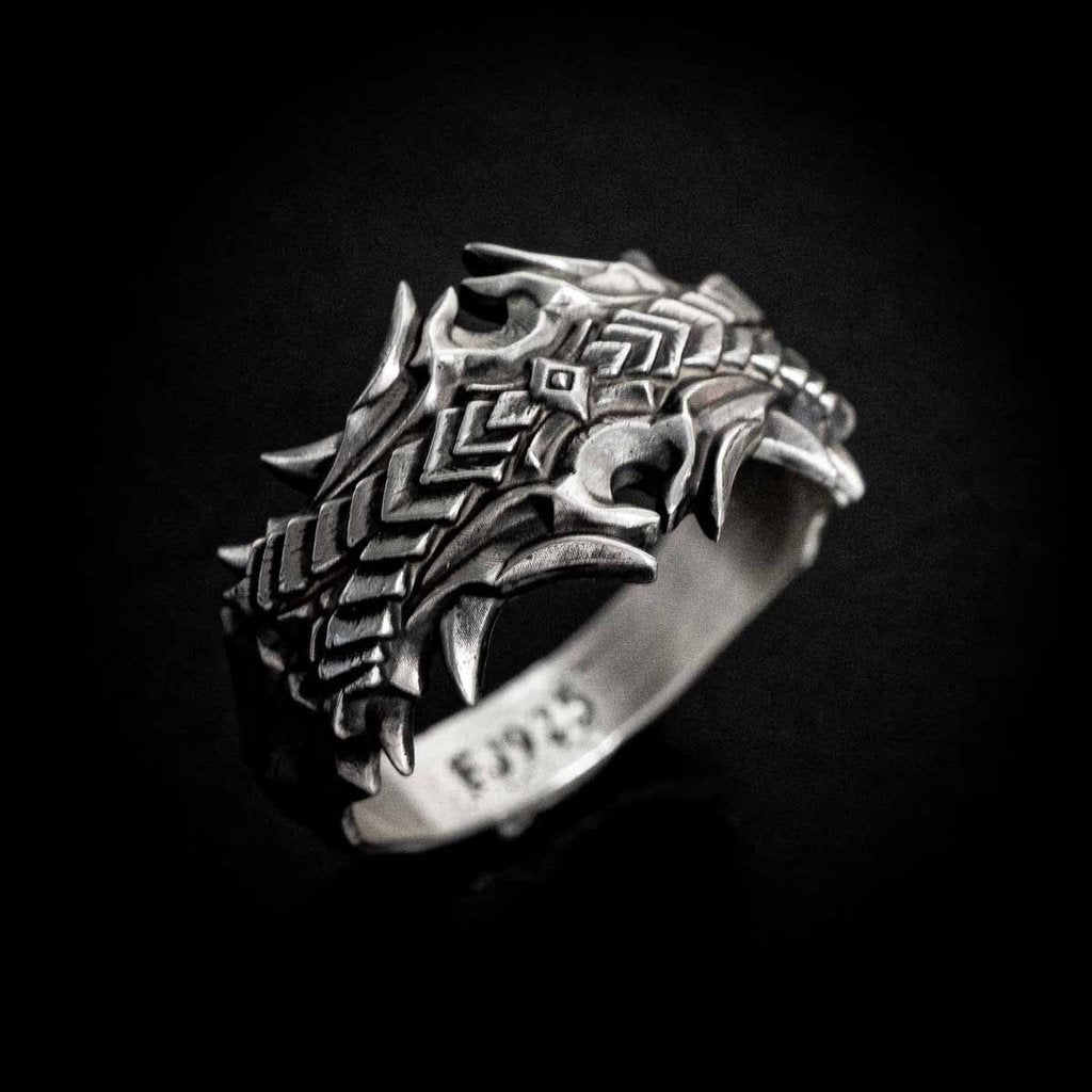 Infernal Dracken - Sterling Silver Fantasy Ring, Dragon Scale Ring – Faceless Jewelry